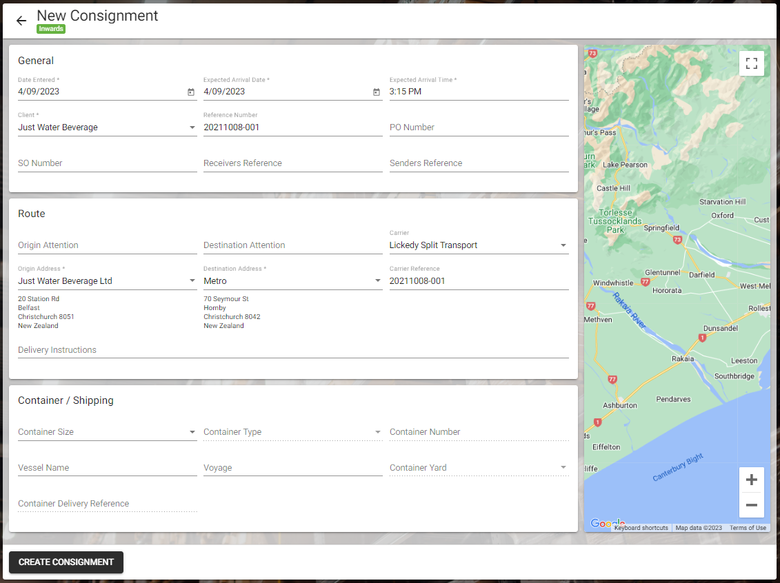 Creating an Inwards consignment – Consignly