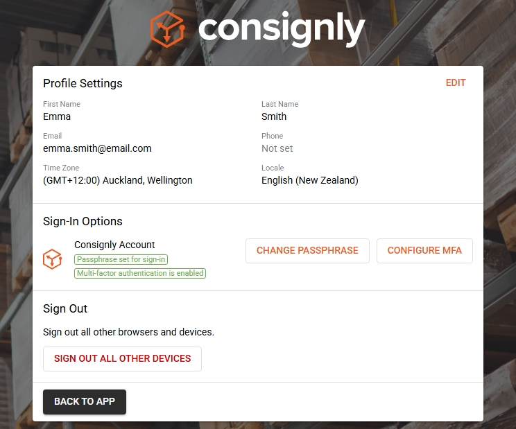 Login & Profile Settings – Consignly
